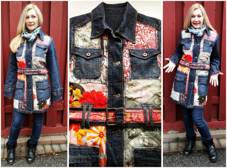 DIY Scrap Patchwork Denim Trenchcoat Refashion by CoaR