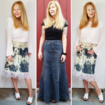 Upcycled denim skirt with DIY ruffled hem refashion by CoaR