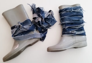 DIY Upcycled Denim Rain Boot Refashion by Confessions of a Refashionista